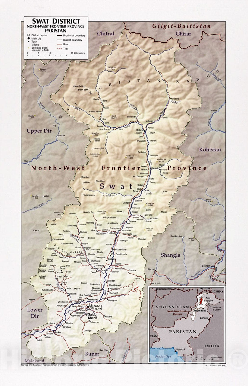 Historic 2009 Map - Swat District, North-West Frontier Province, Pakis ...
