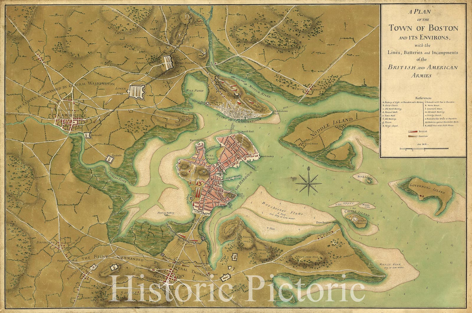 Historic 1776 Map - A Plan of The Town of Boston and its Environs, wit ...