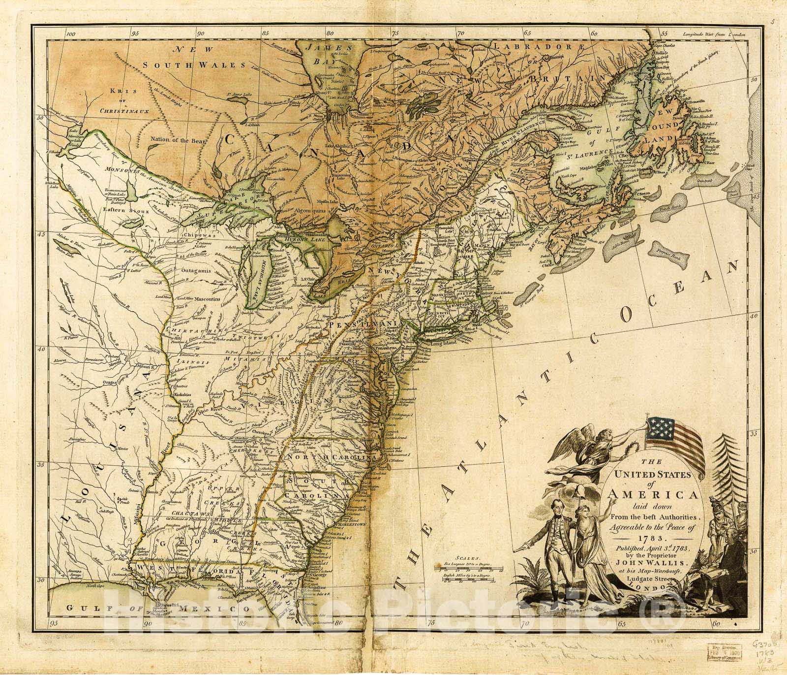 Historic 1783 Map - The United States of America Laid Down from The Be ...