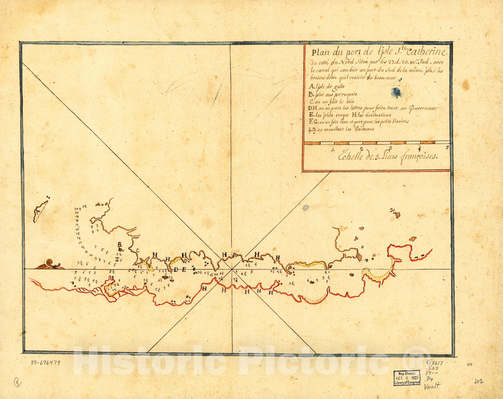 Historic 1700 Map - Plan de Port de l'Isle Ste. Catherine du cottÃ© du ...