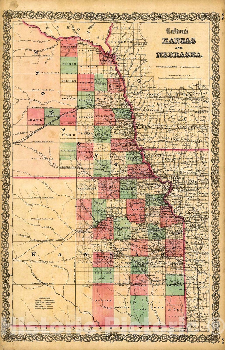 Historic 1858 Map - Colton's Kansas and Nebraska. – Historic Pictoric