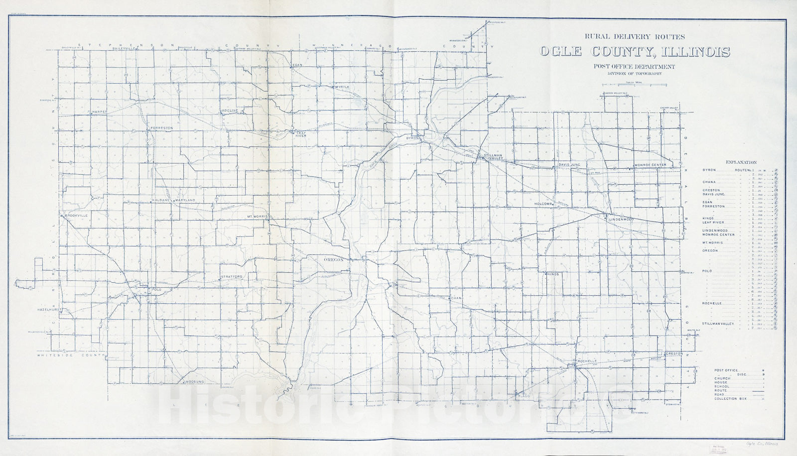 Historic 1912 Map - Rural delivery Routes, Ogle County, Illinois ...