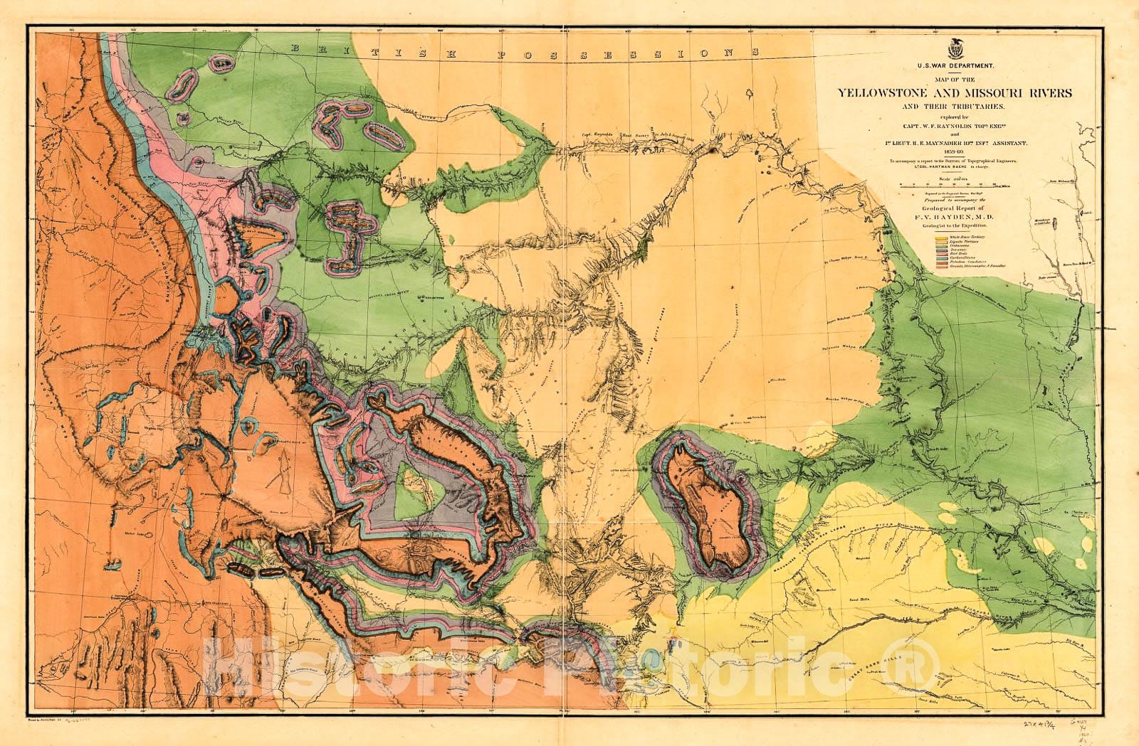 Historic 1860 Map - Map of The Yellowstone and Missouri Rivers and The ...