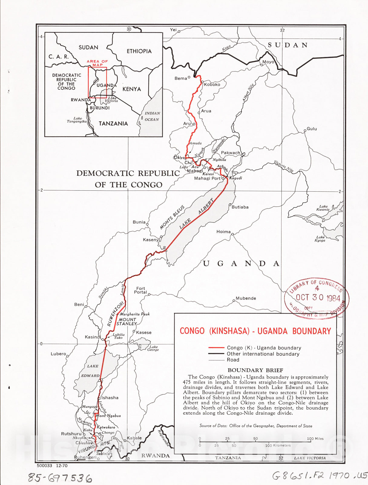 Historic 1970 Map - Congo (Kinshasa)-Uganda Boundary. – Historic Pictoric
