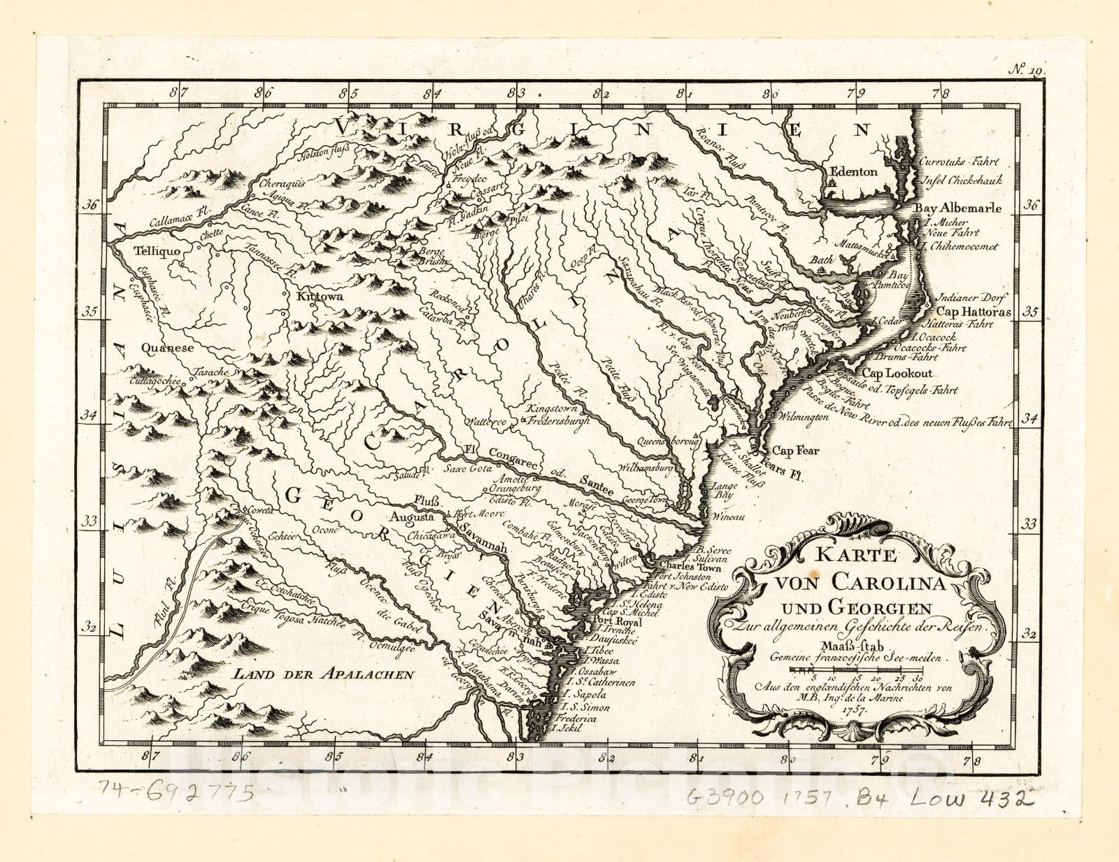 Historic 1758 Map - Karte von Carolina und Georgien zur allgemeinen Ge ...
