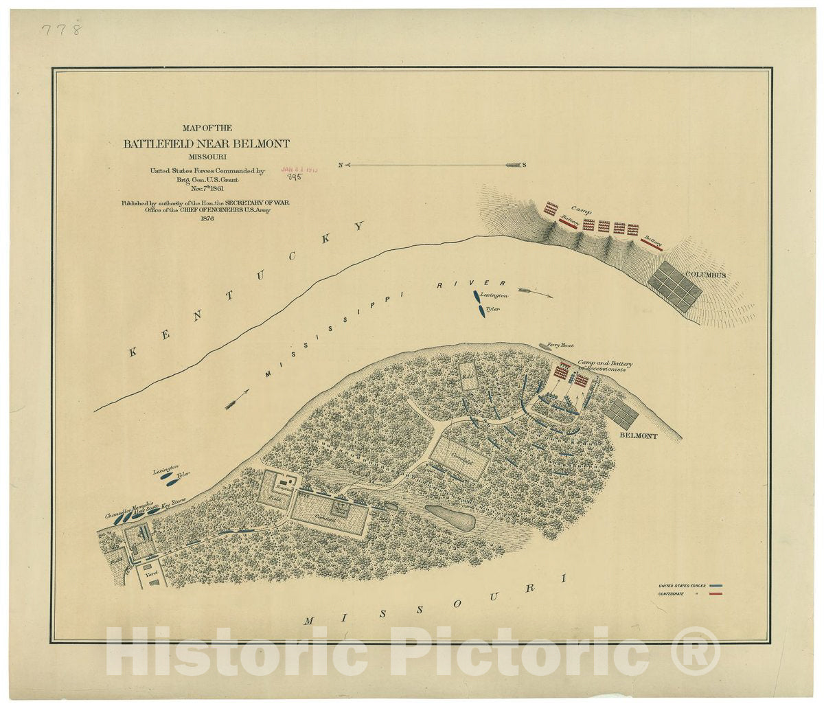 Historic 1876 Map - Map of The Battlefield Near Belmont, Missouri 2 ...