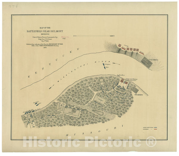Historic 1876 Map - Map of The Battlefield Near Belmont, Missouri 2 ...