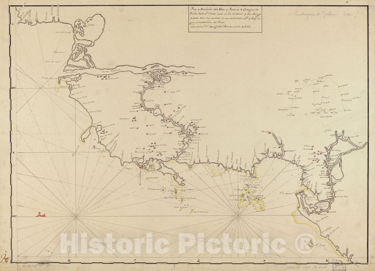 Historic 1729 Map - Plano y descripciÃ³n de la Costa y Provincia de Ca ...