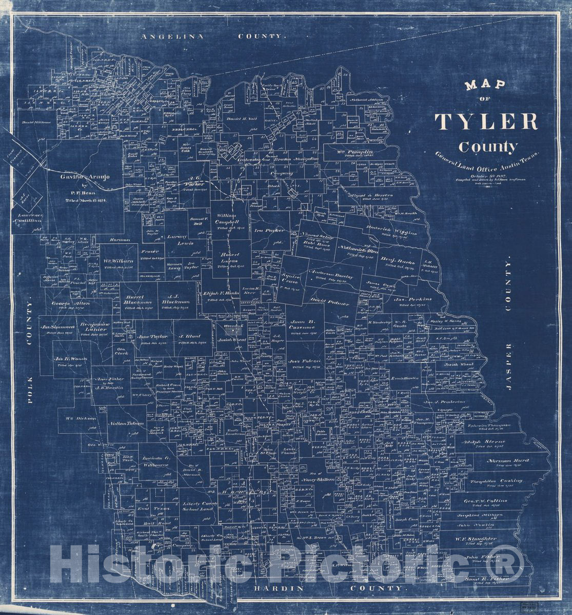 Historic 1897 Map - Map of Tyler County/compiled and Drawn by S.J. Row ...