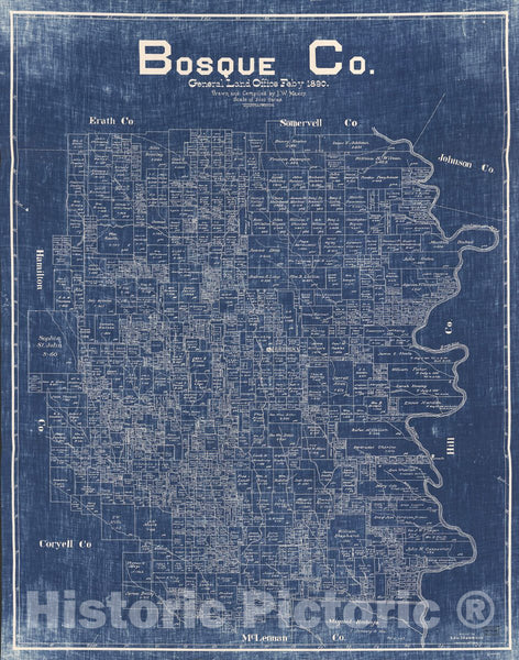 Historic 1890 Map - Bosque County - Historic Pictoric