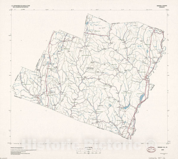 Historic 1977 Map - Orange County, Vermont - Historic Pictoric