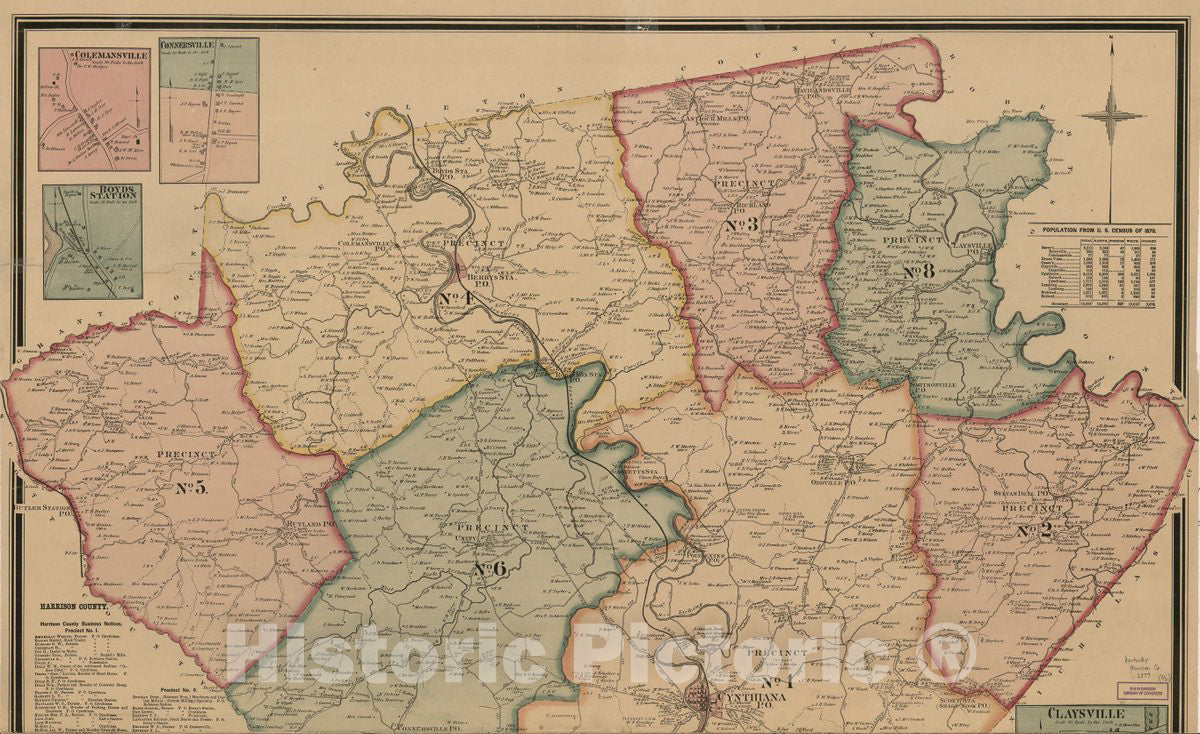 Historic 1877 Map - Map of Harrison County, Ky. : from New & Actual su ...