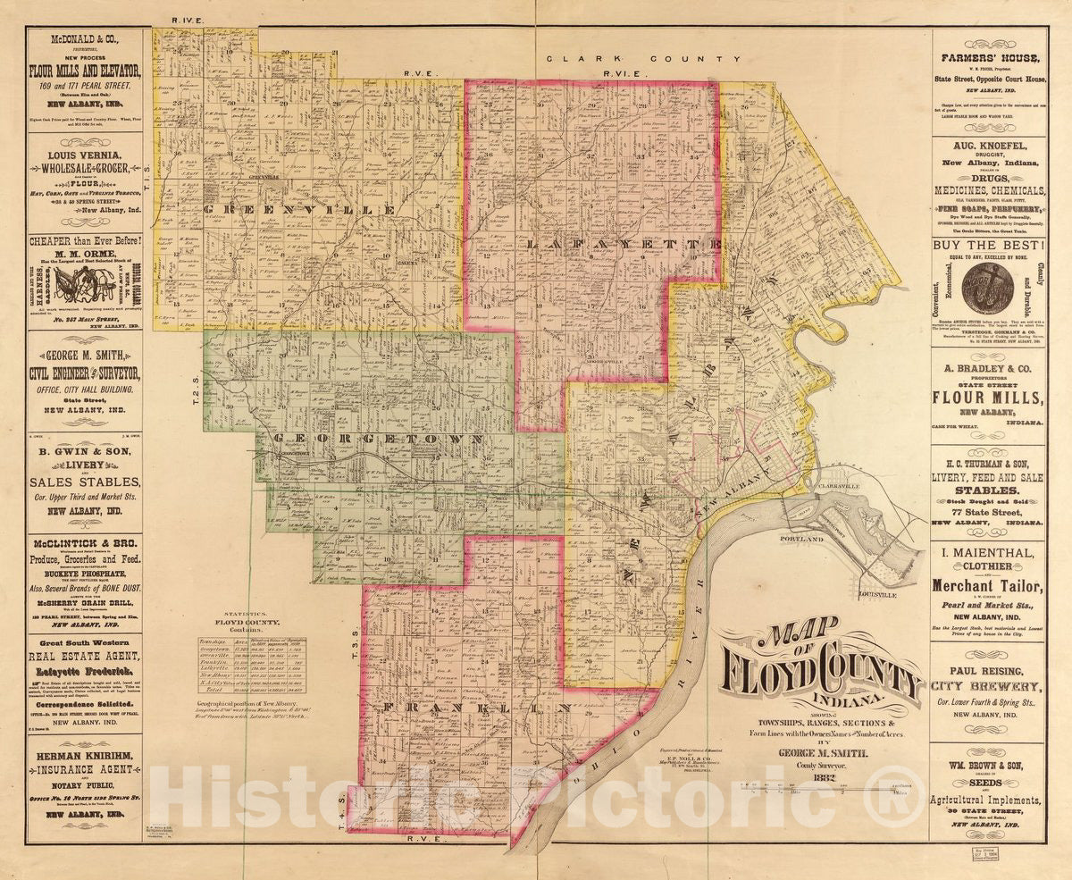 Historic 1882 Map - Map of Floyd County, Indiana : Showing townships ...