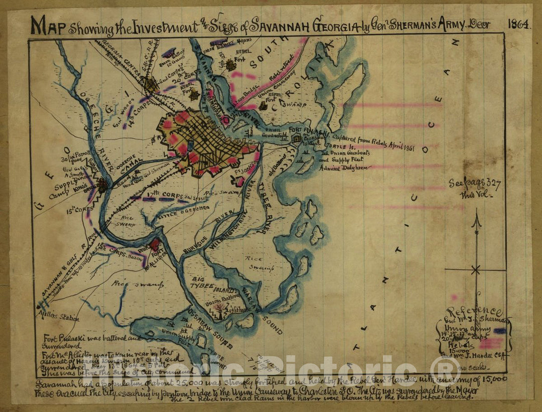 Historic 1864 Map - Map Showing The Investment and Siege of Savannah ...