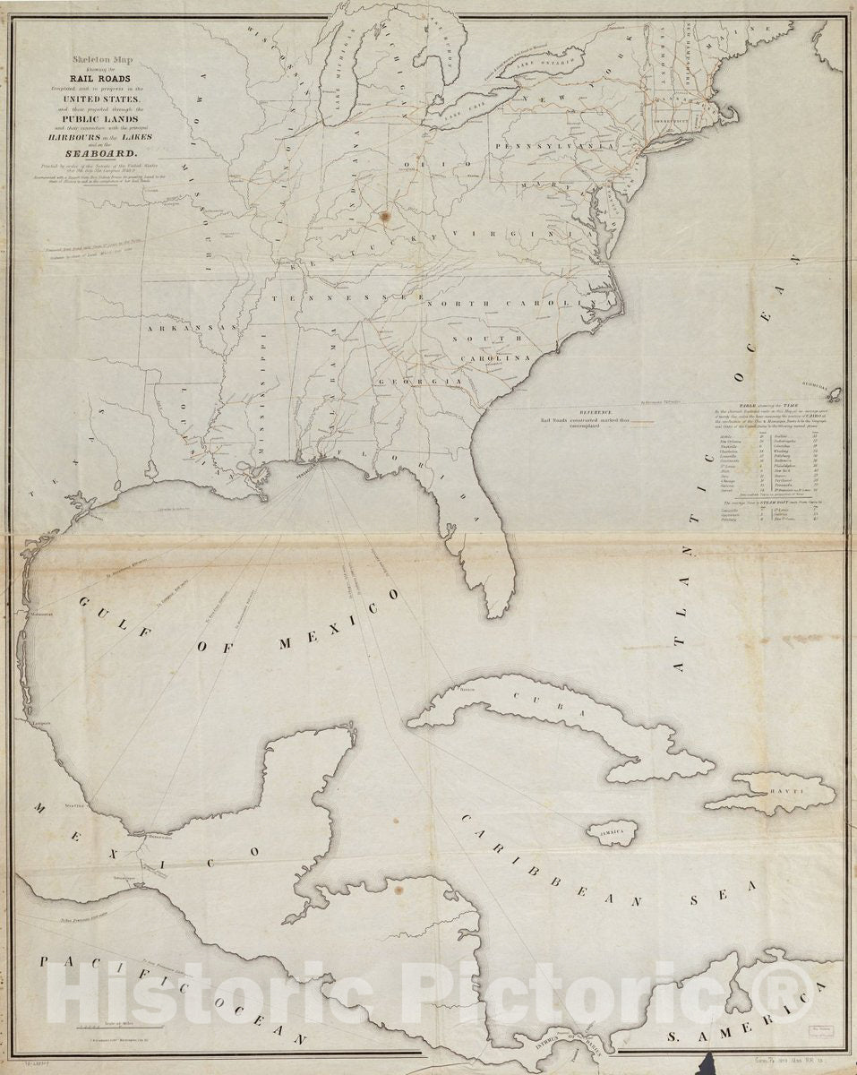 Historic 1848 Map - Skeleton Map Showing The Rail Roads Completed And ...