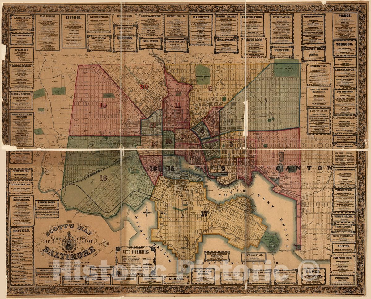 Historic 1856 Map - Scott's map of The City of Baltimore. from Latest ...