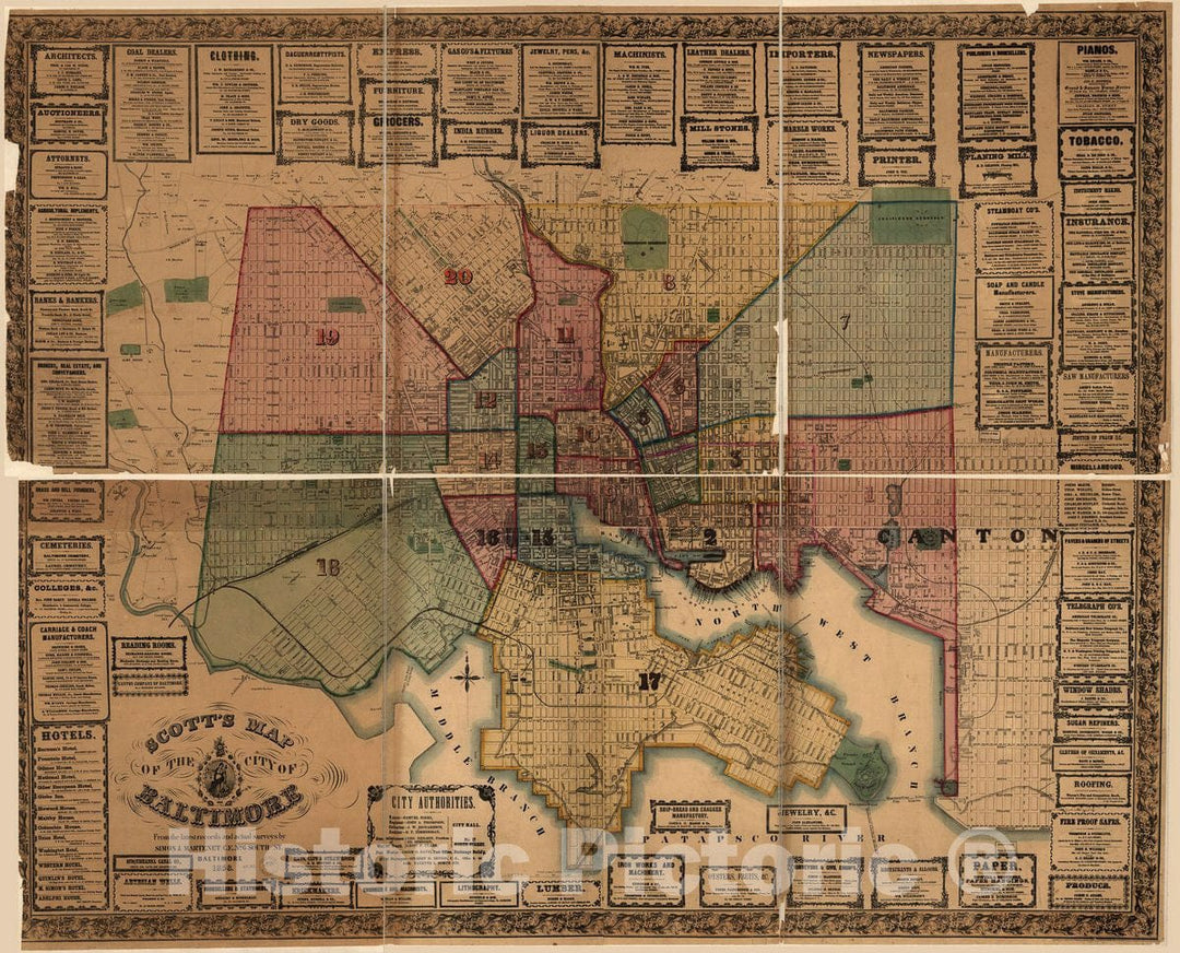 Historic 1856 Map - Scott's map of The City of Baltimore. from Latest ...