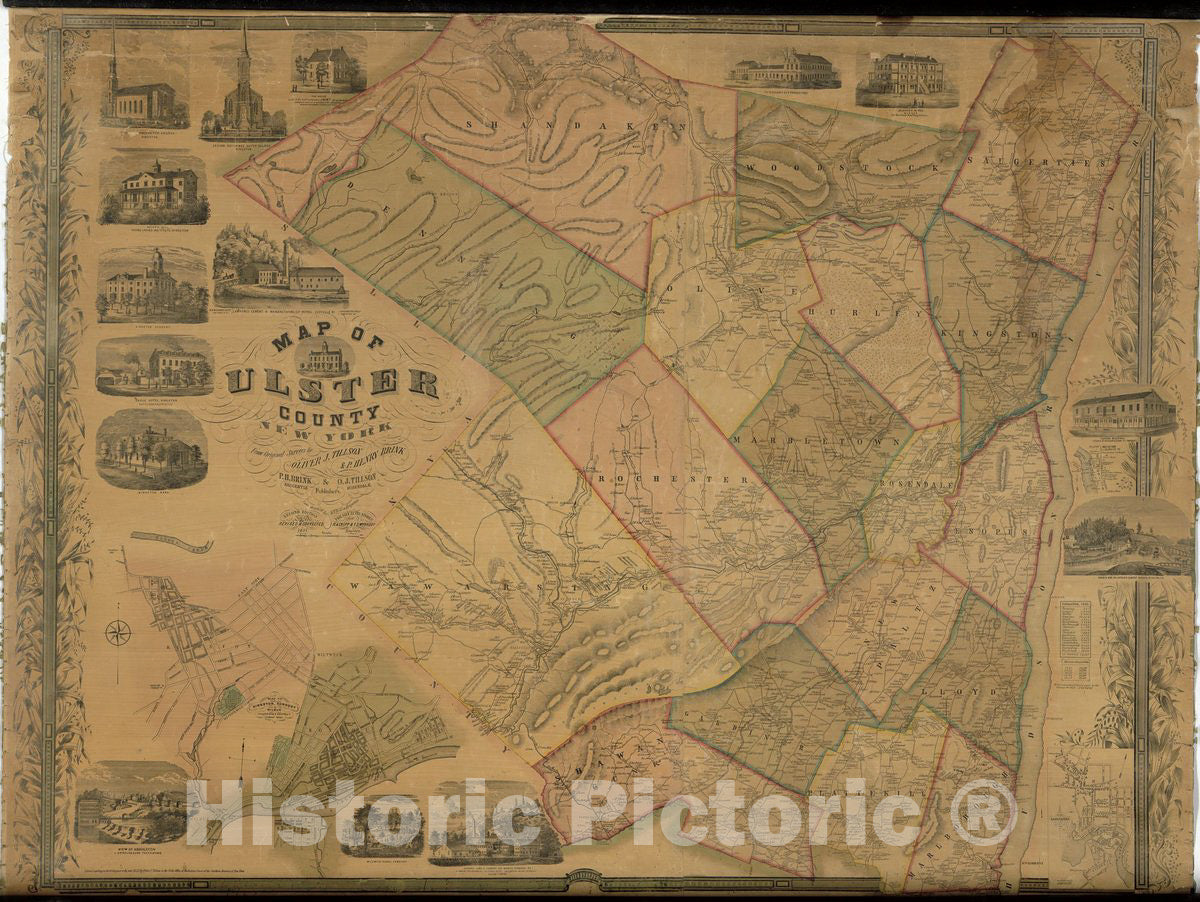 Historic 1854 Map - Map of Ulster County, New York – Historic Pictoric
