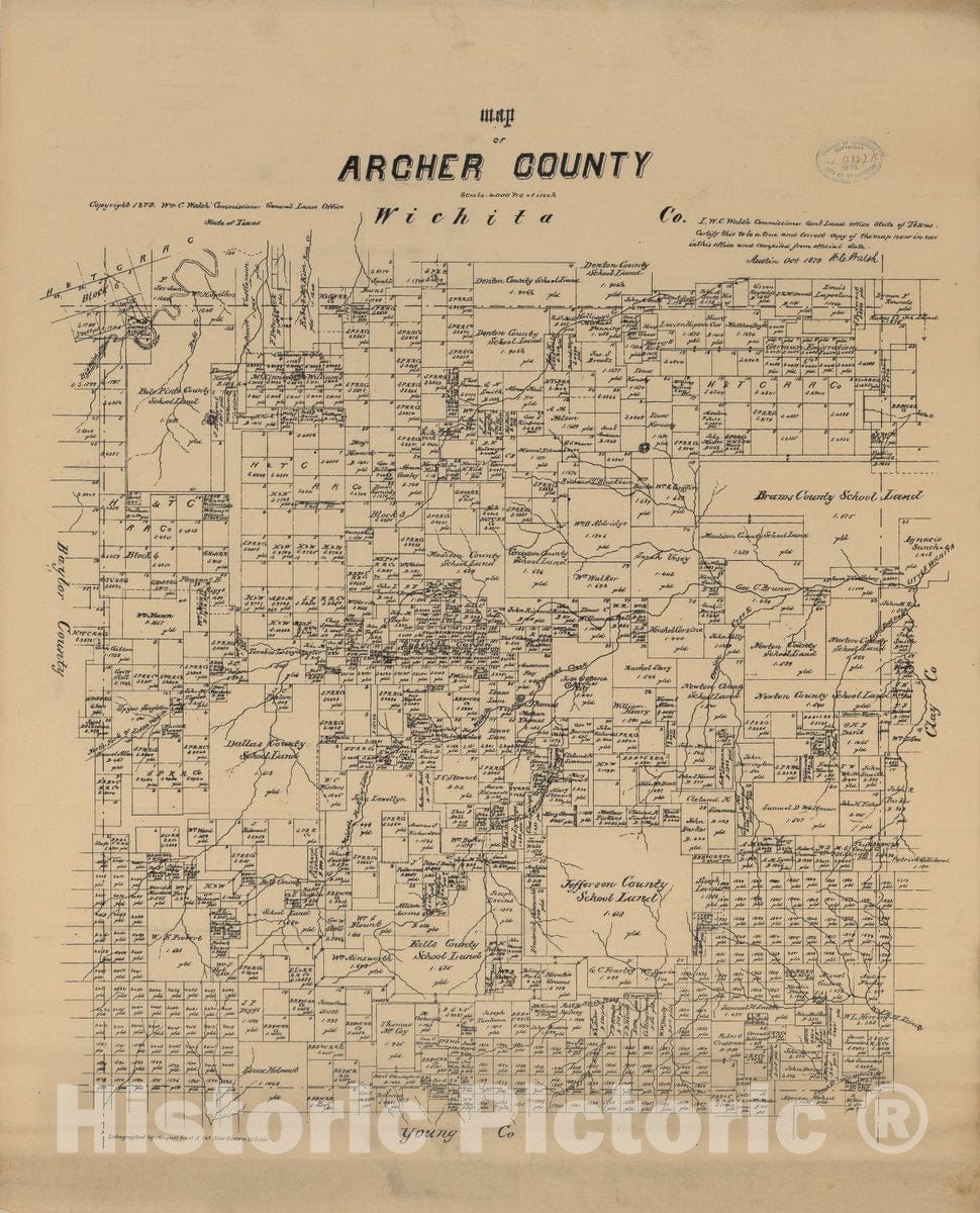 Historic 1879 Map - Map of Archer County. - Historic Pictoric