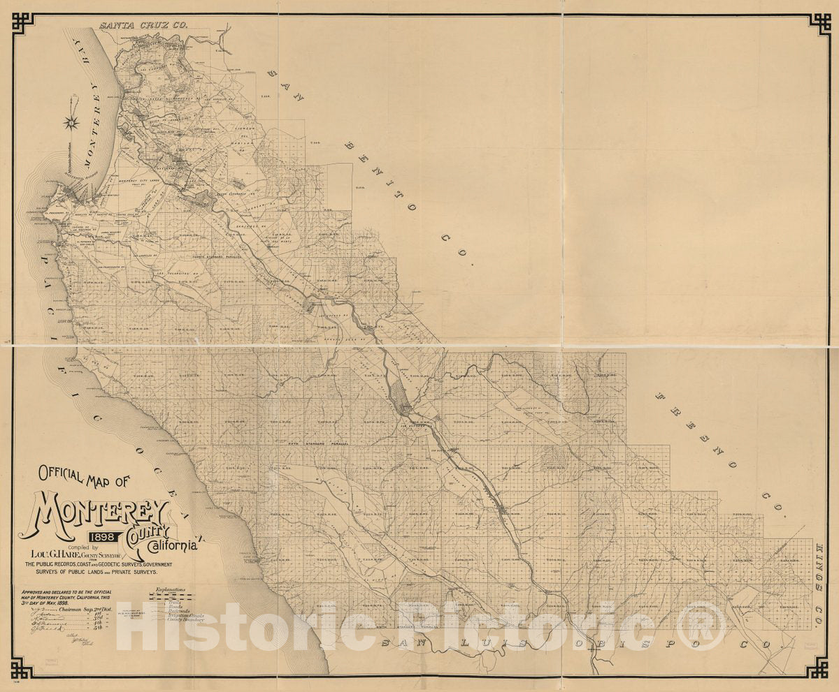 Historic 1898 Map - Official map of Monterey County, California, 1898 ...