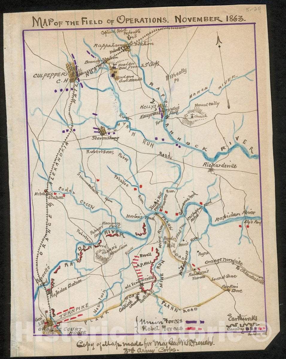 Historic 1863 Map - Map of The Field of Operations, November 1863 ...