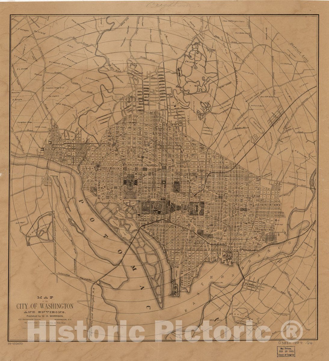 Historic 1884 Map - Map of The City of Washington and Environs ...