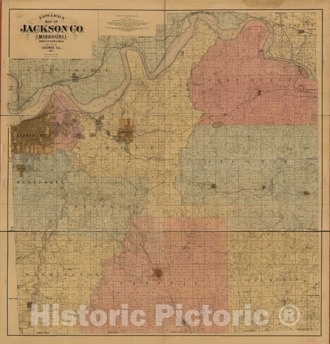 Historic 1887 Map - Edwards' map of Jackson Co, Missouri – Historic ...