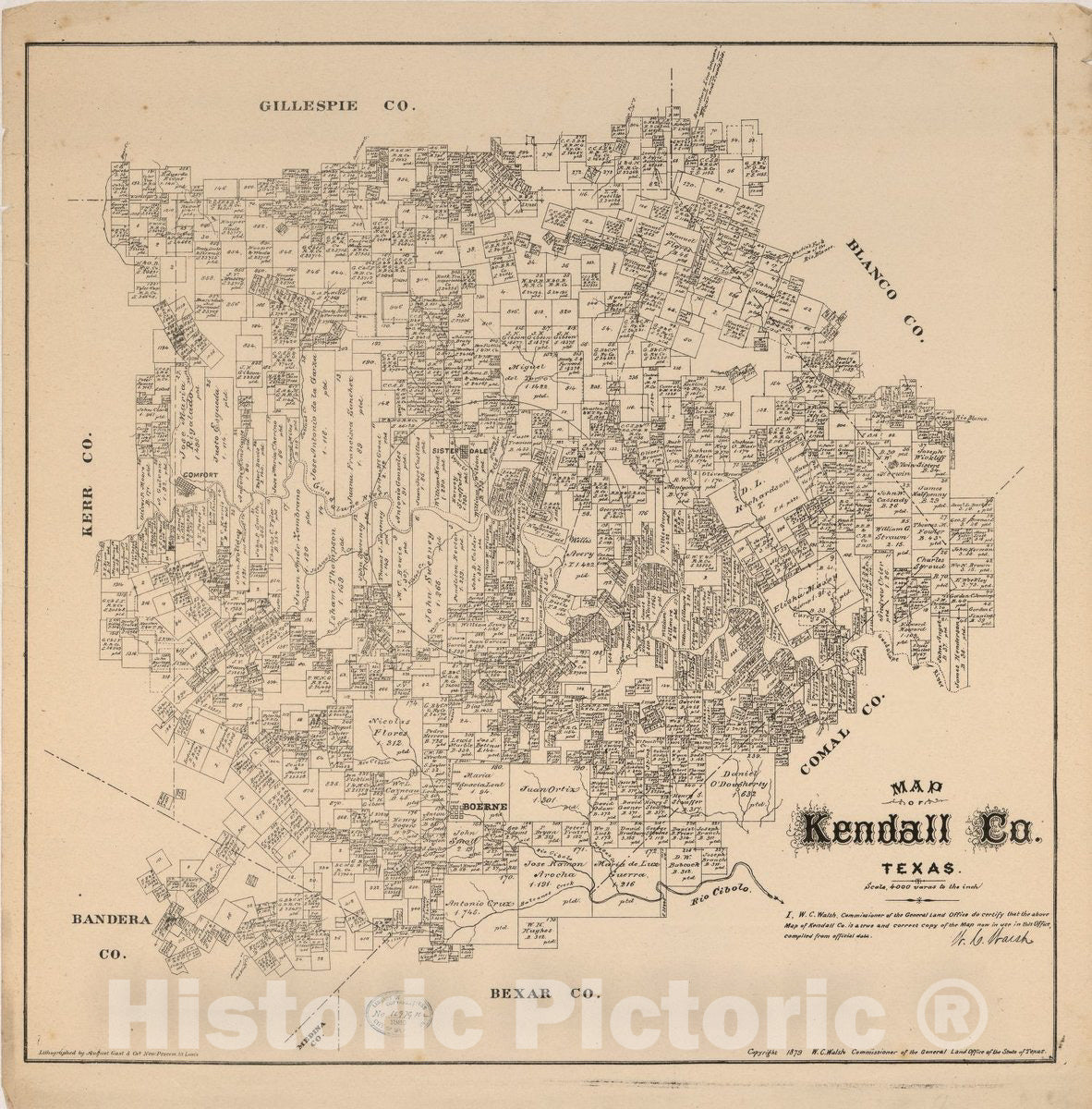 Historic 1879 Map - Map of Kendall Co, Texas. – Historic Pictoric