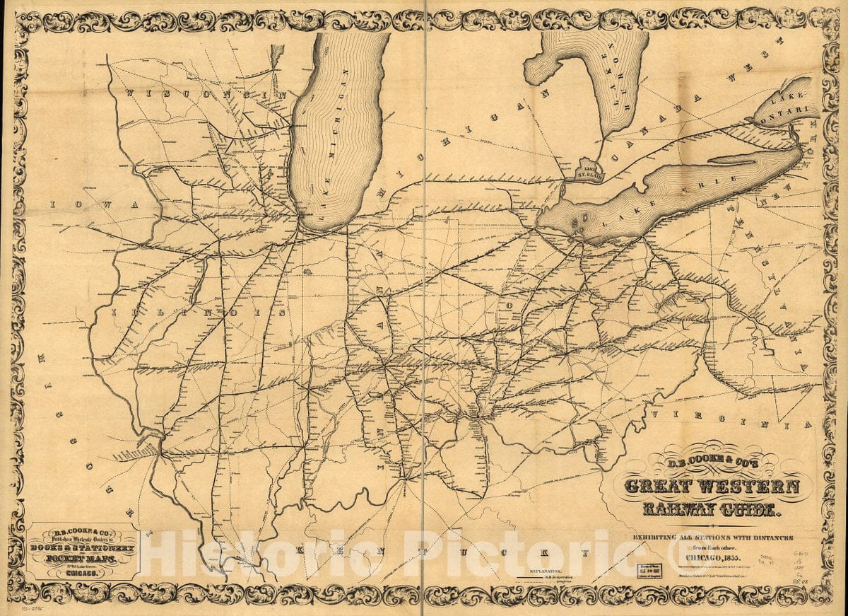 Historic 1855 Map - D.B. Cooke & Co.'s Great Western Railway Guide exh ...