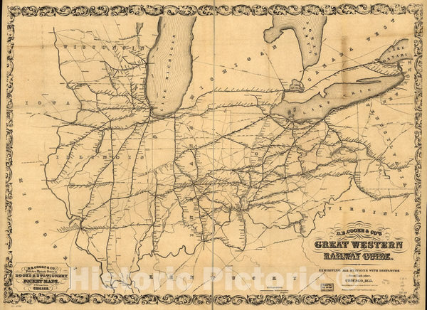 Historic 1855 Map - D.B. Cooke & Co.'s Great Western Railway Guide exh ...