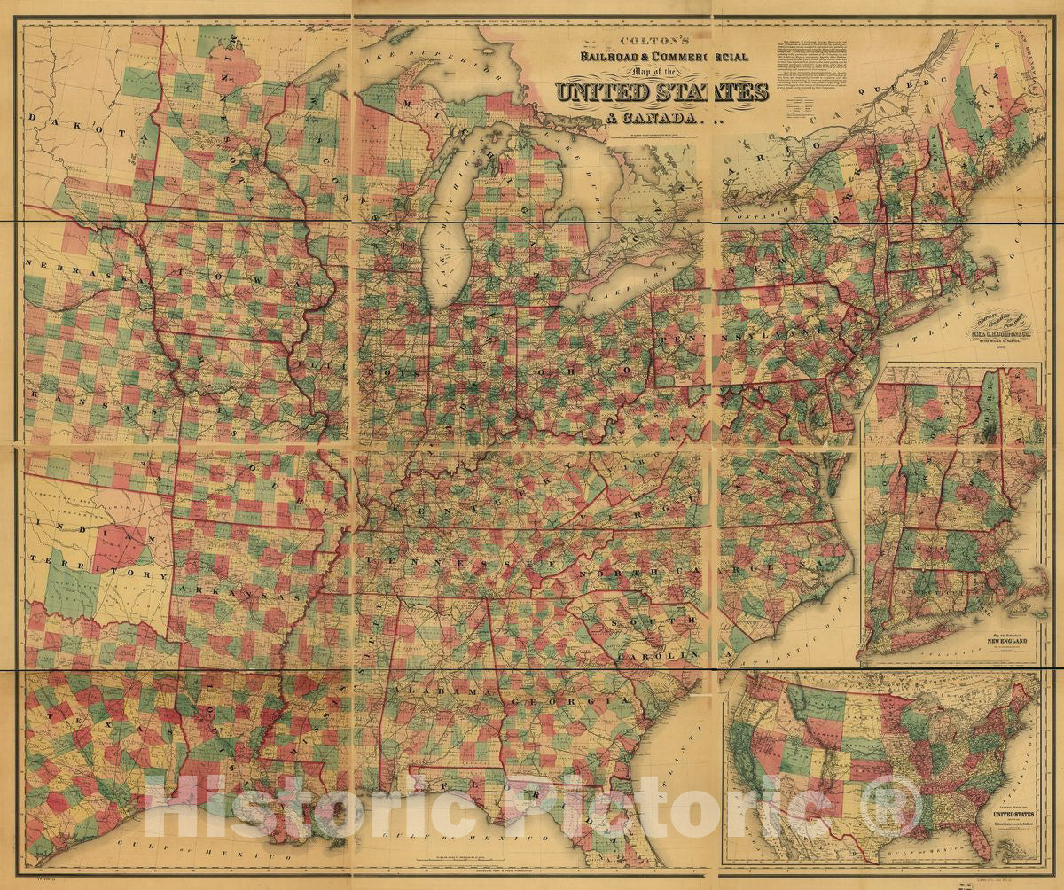 Historic 1871 Map - Colton's Railroad & Commercial map of The United S ...