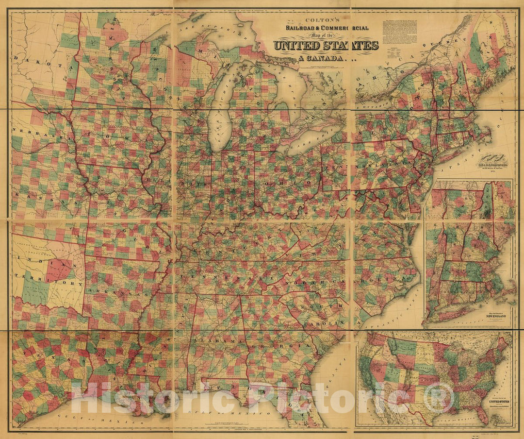 Historic 1871 Map - Colton's Railroad & Commercial map of The United S ...