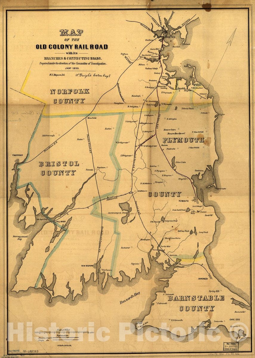 Historic 1850 Map - Map of The Old Colony Rail Road with its Branches ...