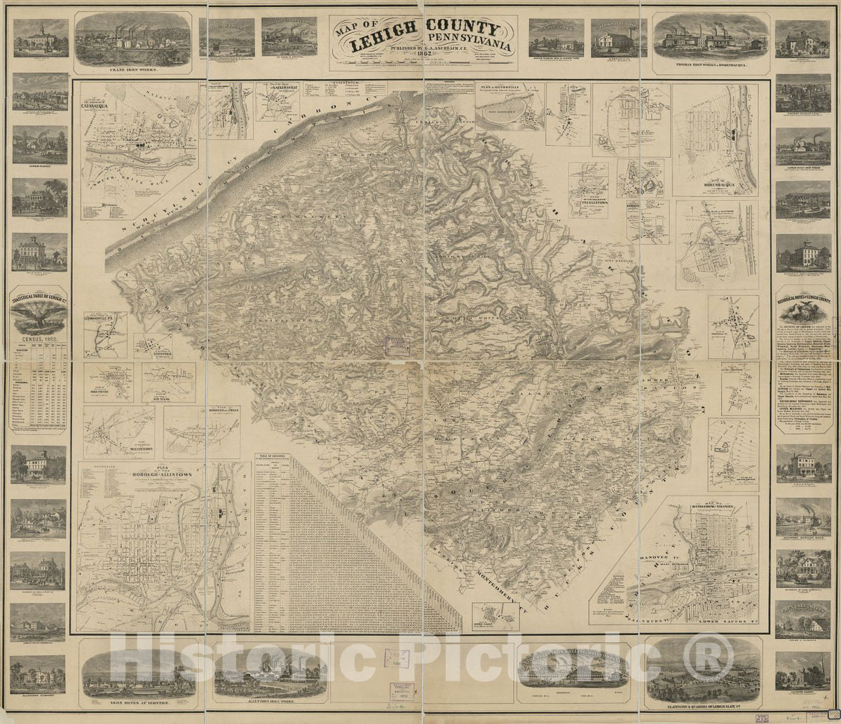 Historic 1862 Map - Map of Lehigh County, Pennsylvania : from Original ...