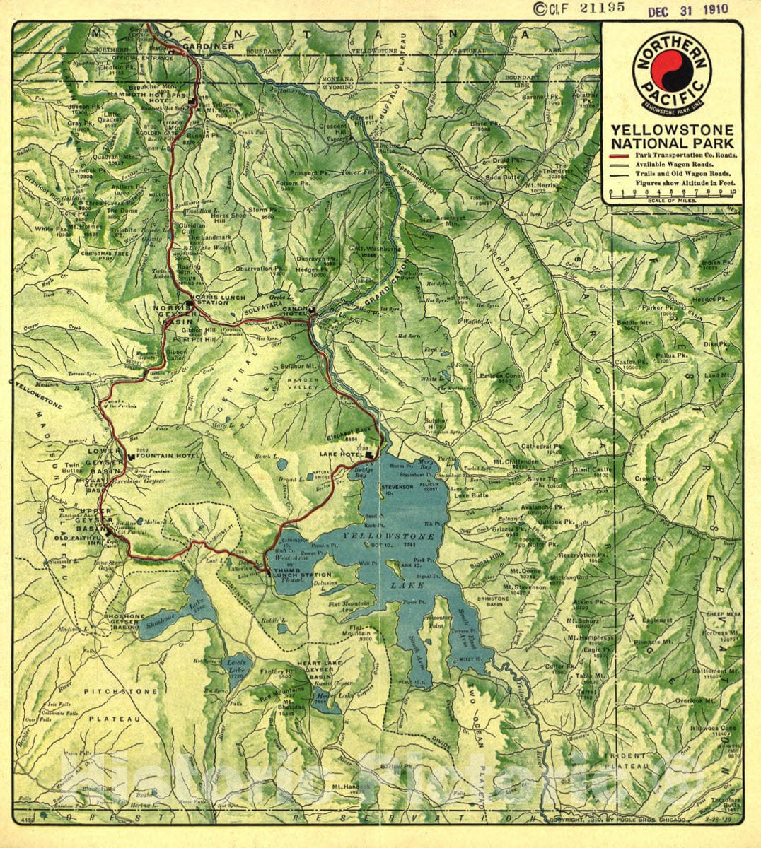 Historic 1910 Map - Yellowstone National Park. 1 – Historic Pictoric