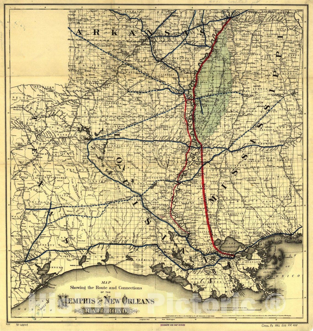 Historic 1882 Map - Map Showing The Route and Connections of The Memph ...