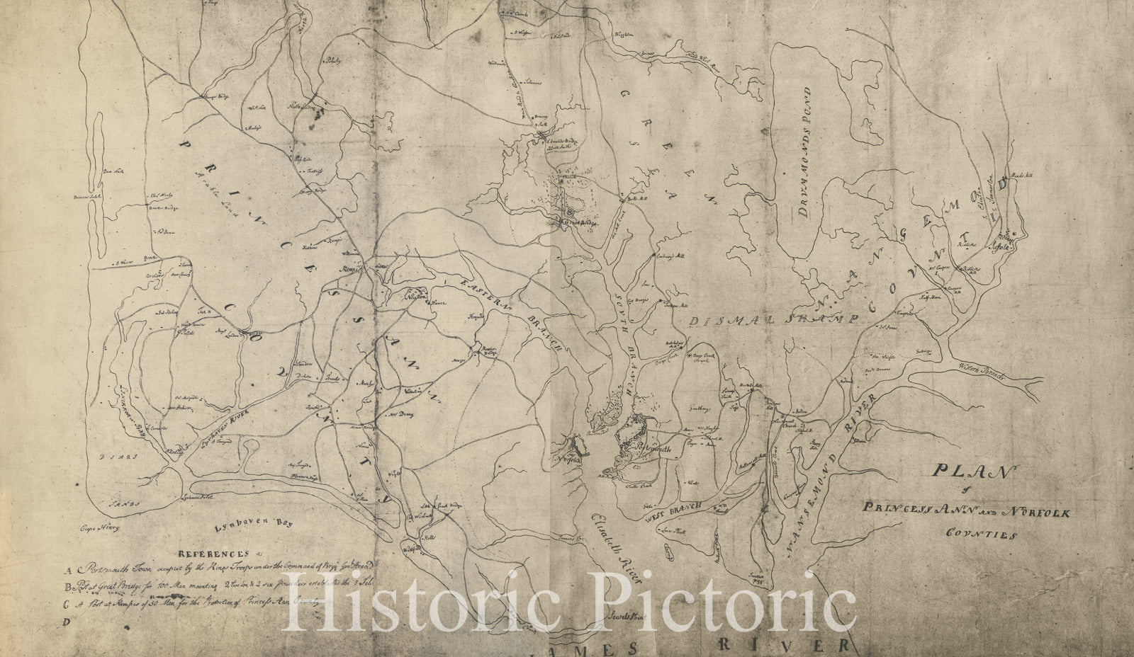 Historic 1780 Map - Plan of Princess Ann and Norfolk Counties ...