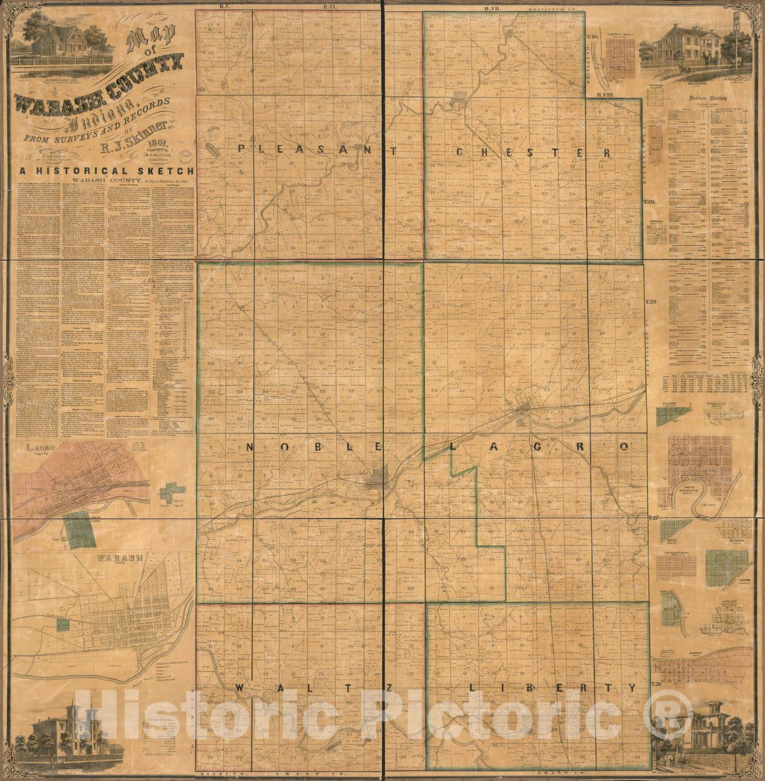 Historic 1861 Map - Map of Wabash County, Indiana – Historic Pictoric