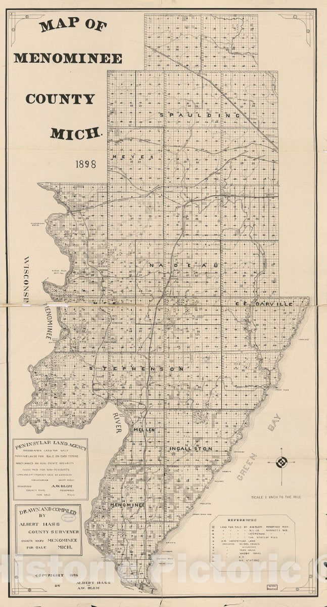 Historic 1898 Map - Map of Menominee County, Mich. – Historic Pictoric