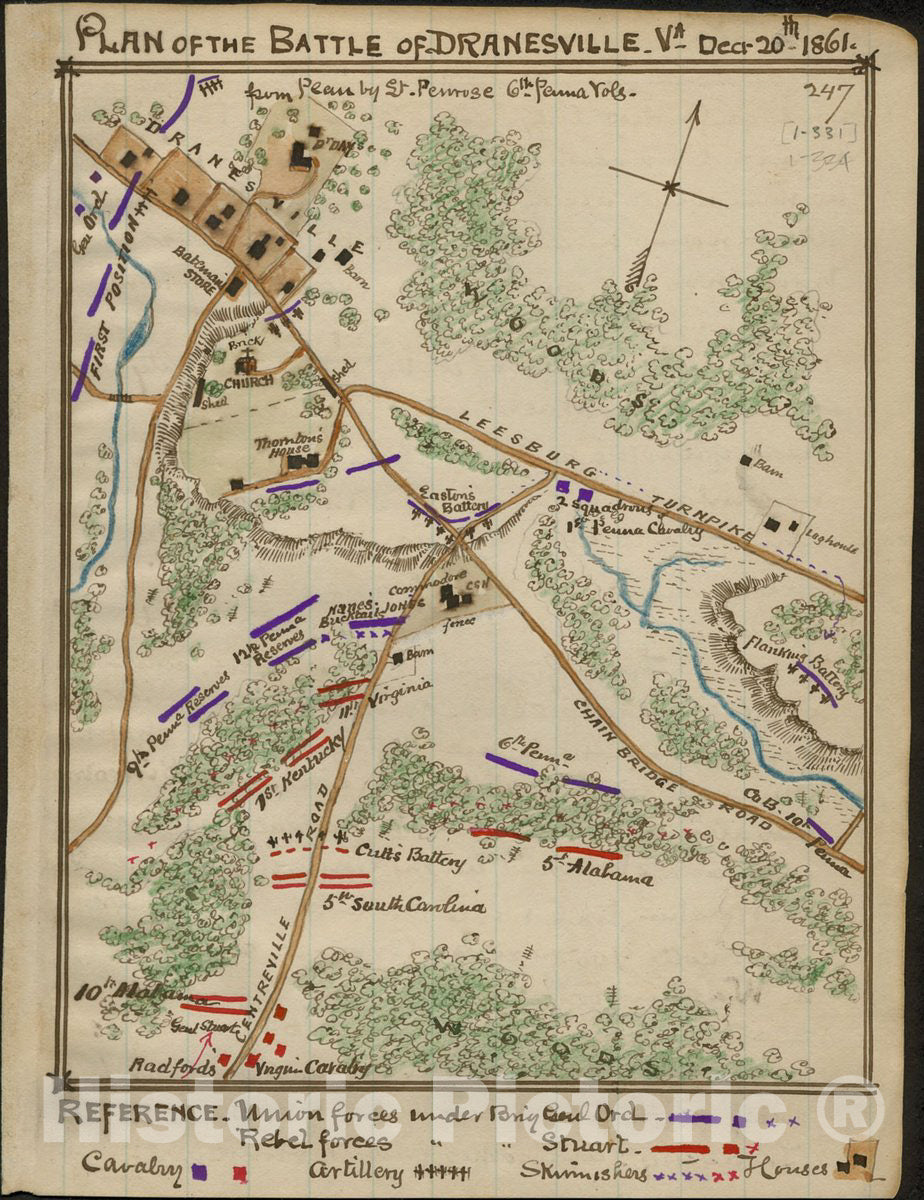 Historic 1861 Map - Plan of The Battle of Dranesville Va Decr 20th 186 ...