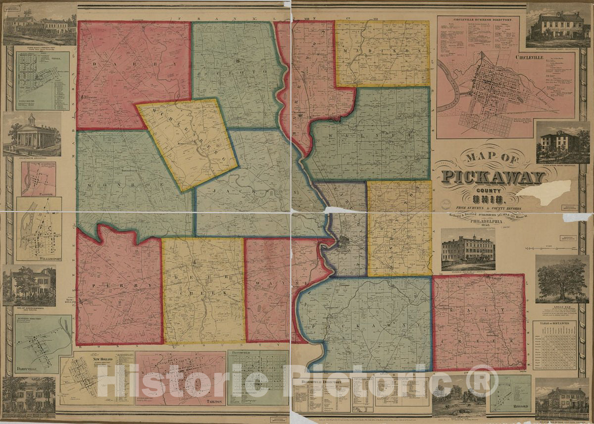 Historic 1858 Map - Map of Pickaway County, Ohio – Historic Pictoric