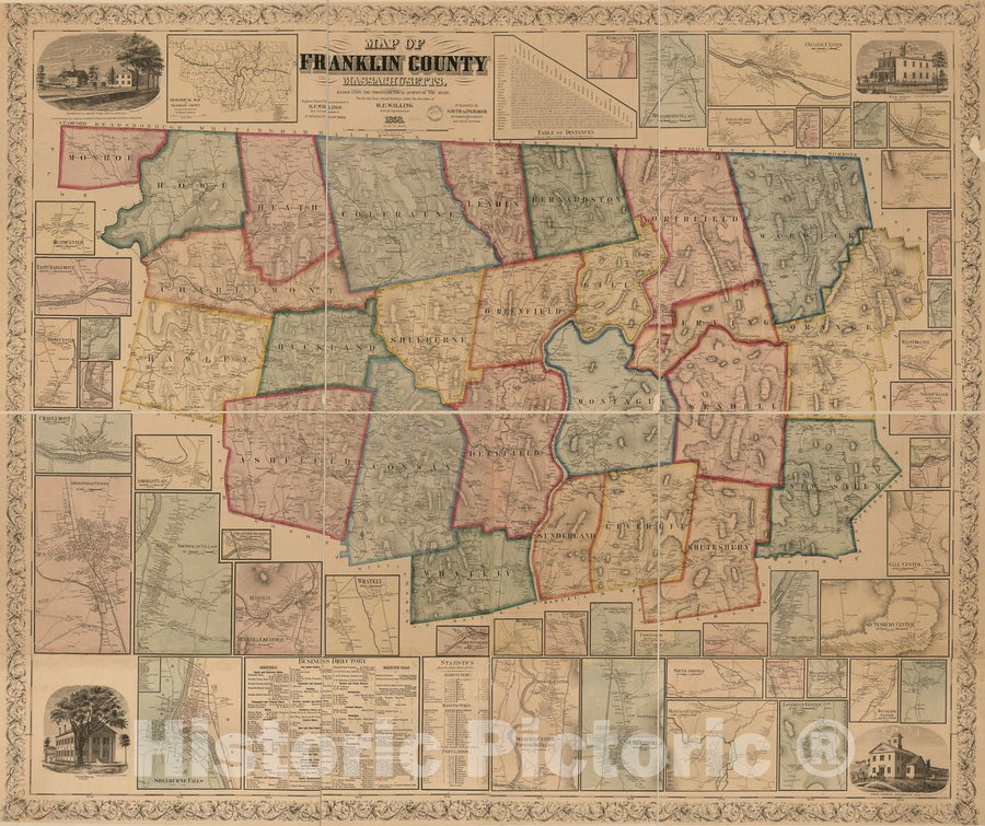 Historic 1858 Map - Map of Franklin County, Massachusetts : Based on T ...