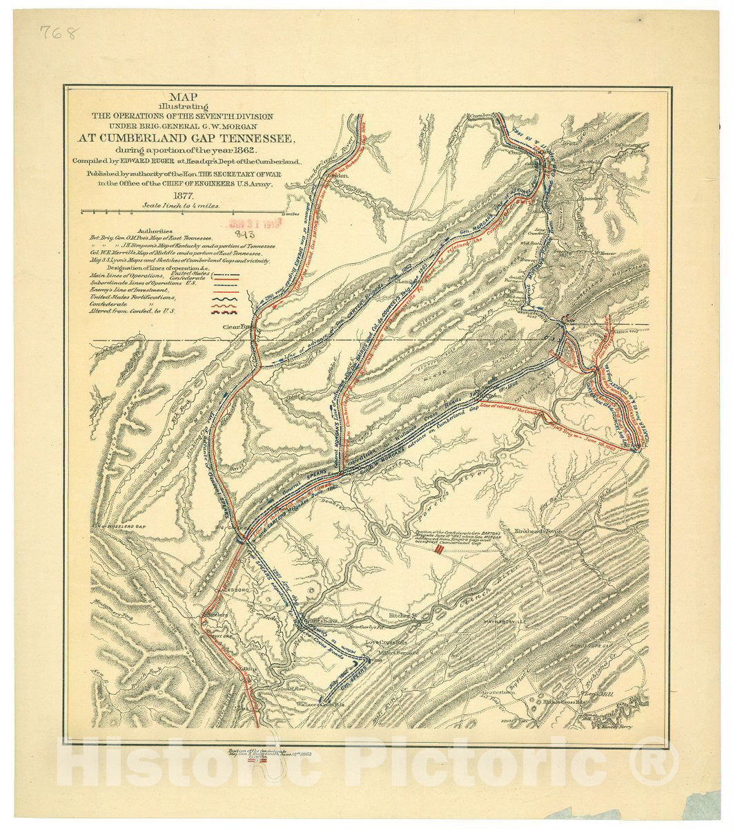 Historic 1862 Map - Map Illustrating The Operations of The Seventh Div ...