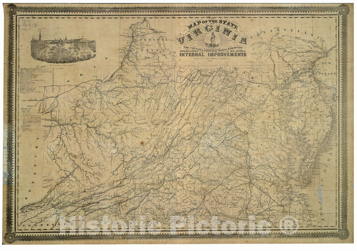 Historic 1864 Map - Map of The State of Virginia : containing The Coun ...