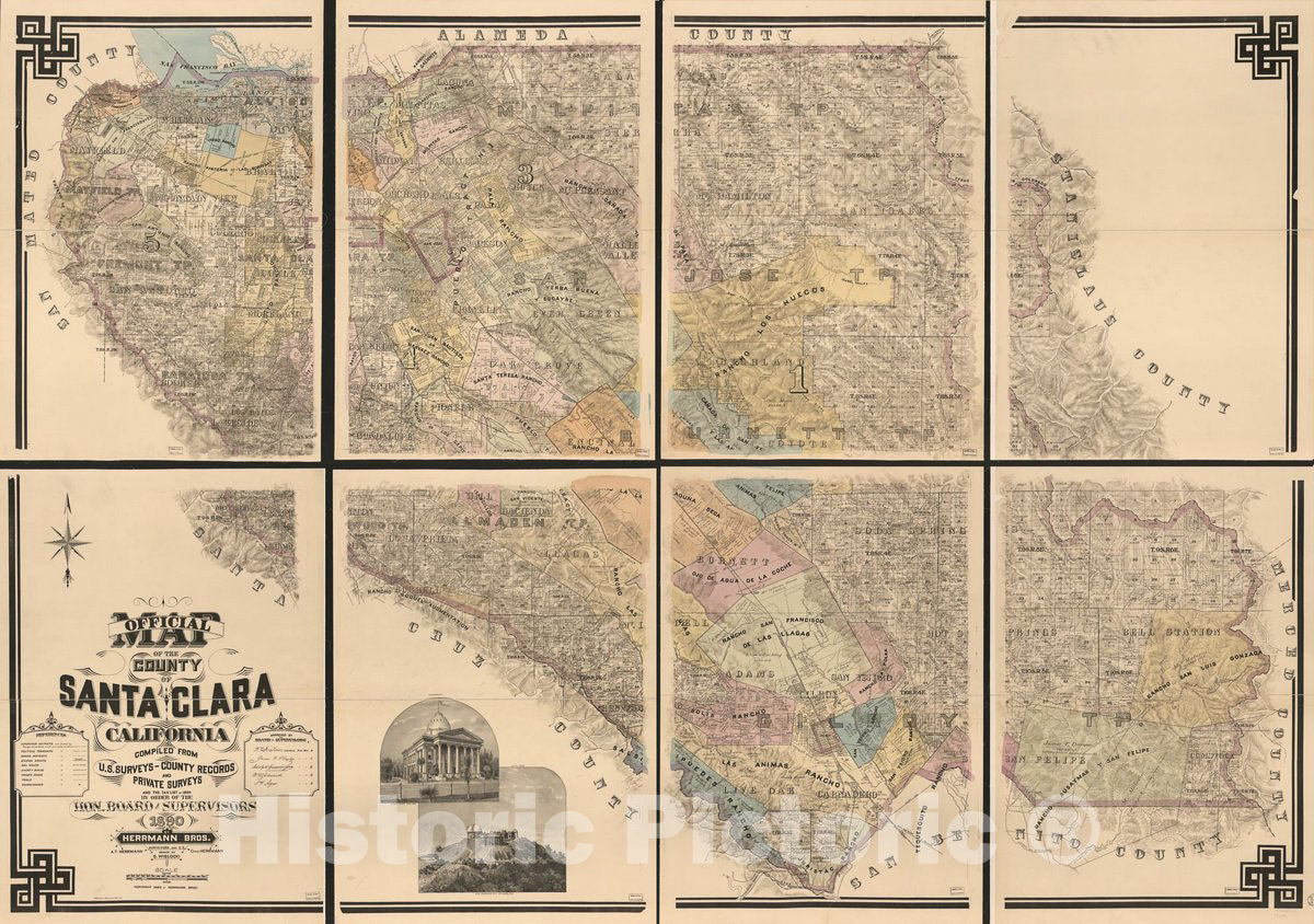 Historic 1890 Map - Official map of The County of Santa Clara, Califor ...