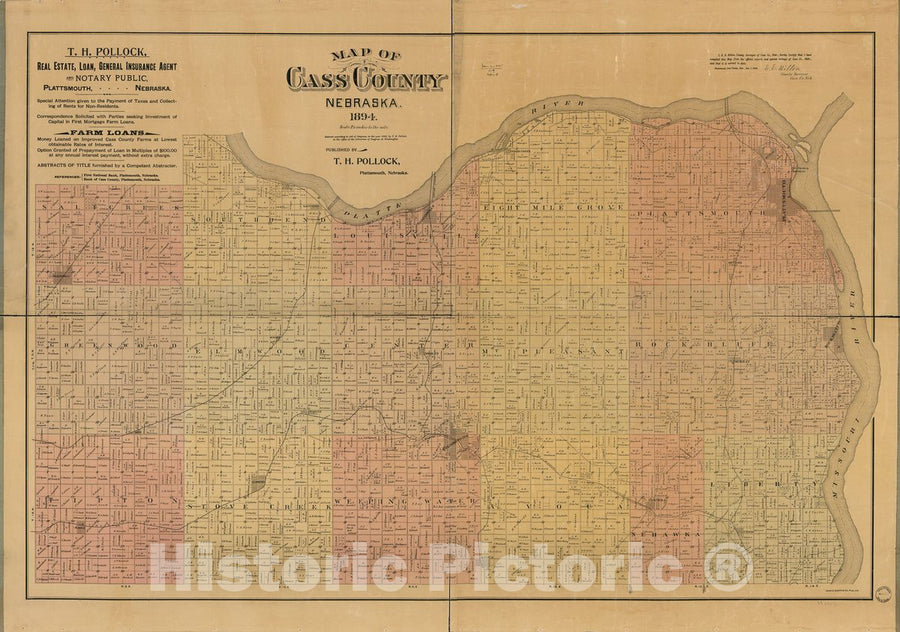Historic 1894 Map - Map of Cass County, Nebraska. – Historic Pictoric