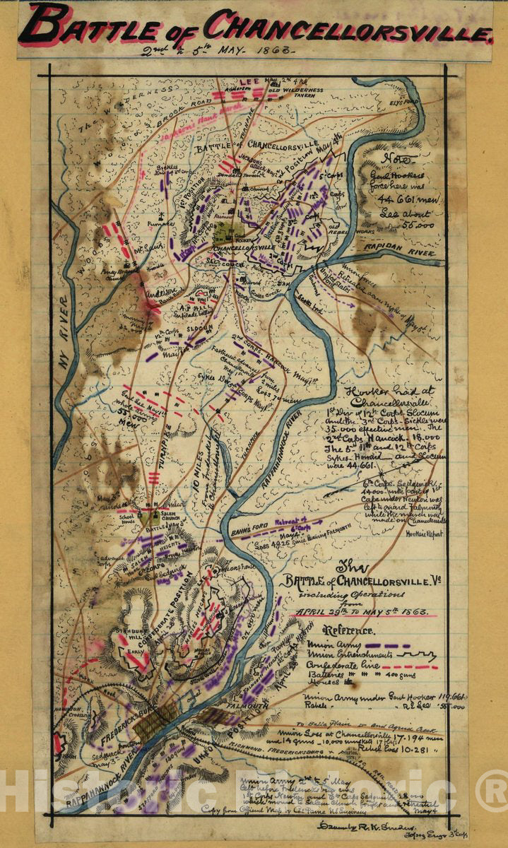 Historic 1863 Map - The Battle of Chancellorsville, Va, Including Oper ...
