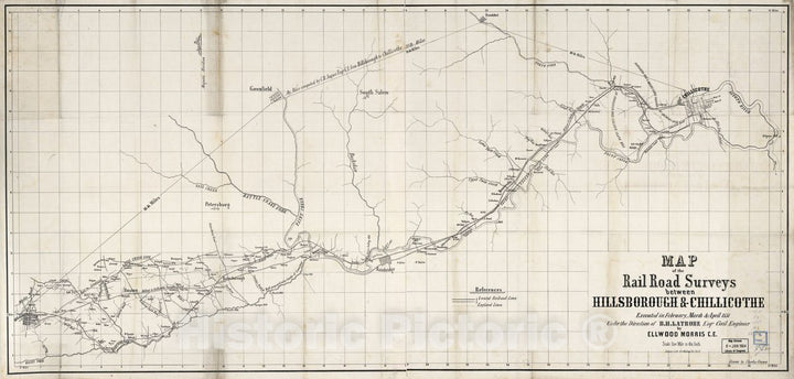 Historic 1851 Map - Map of The Rail Road surveys Between Hillsborough ...