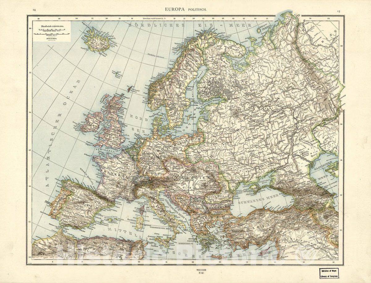 Historic 1881 Map - Europa politisch – Historic Pictoric