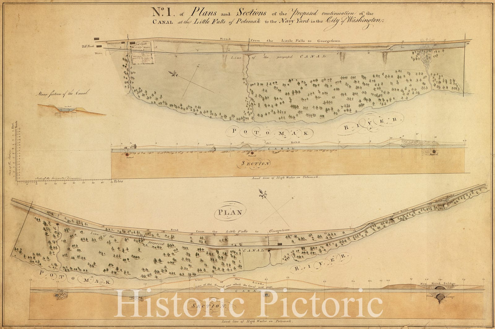Historic 1802 Map - Plans and Sections of The Proposed Continuation of ...